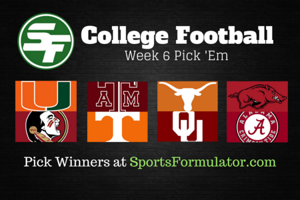 College Football Pick 'Em Week 6 - Game Winners - SportsFormulator